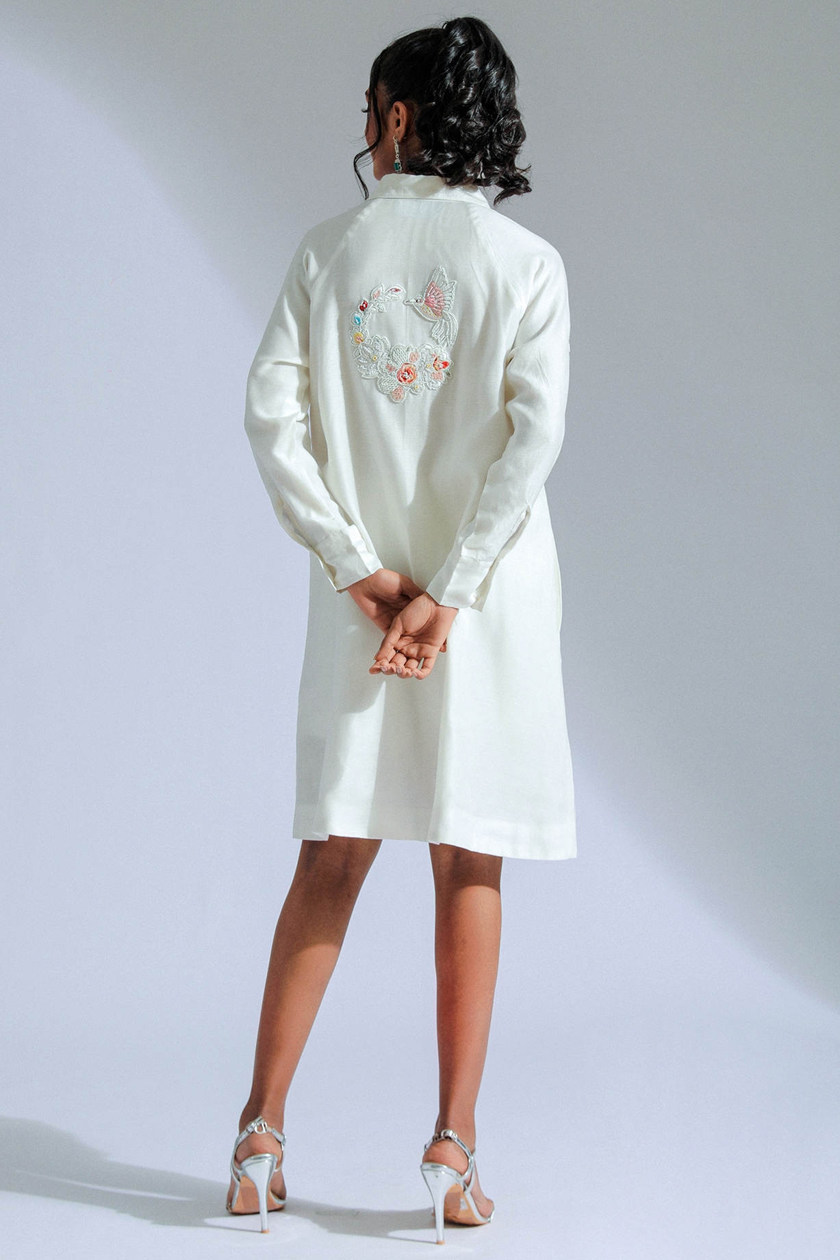 White Cotton Mul Mul Bead Embroidered Shirt Dress by GEE SIN by ...