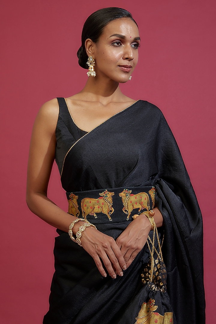 Black & Gold Silk Saree Set by Label GehnaSamah at Pernia's Pop Up Shop ...