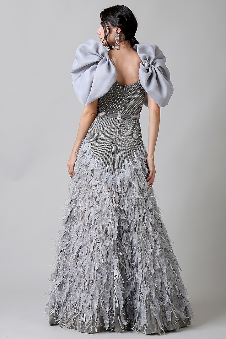 Grey Nylon & Polyester Crystal Work Gown by Geisha Designs at Pernia's ...