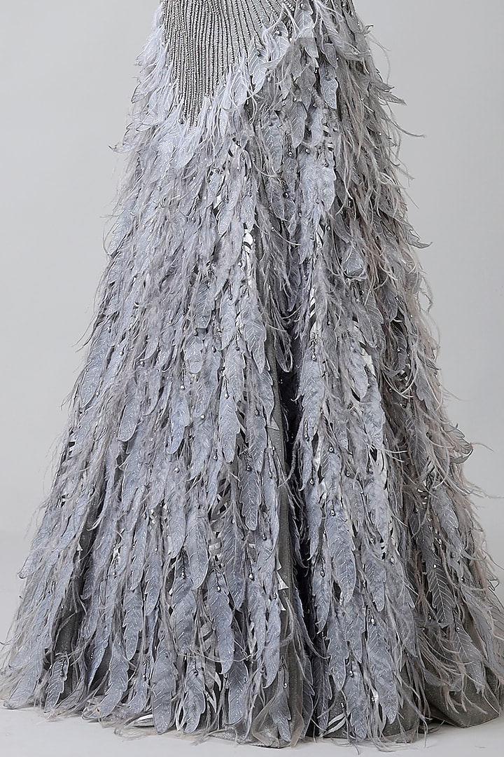 Grey Nylon & Polyester Crystal Work Gown by Geisha Designs at Pernia's ...