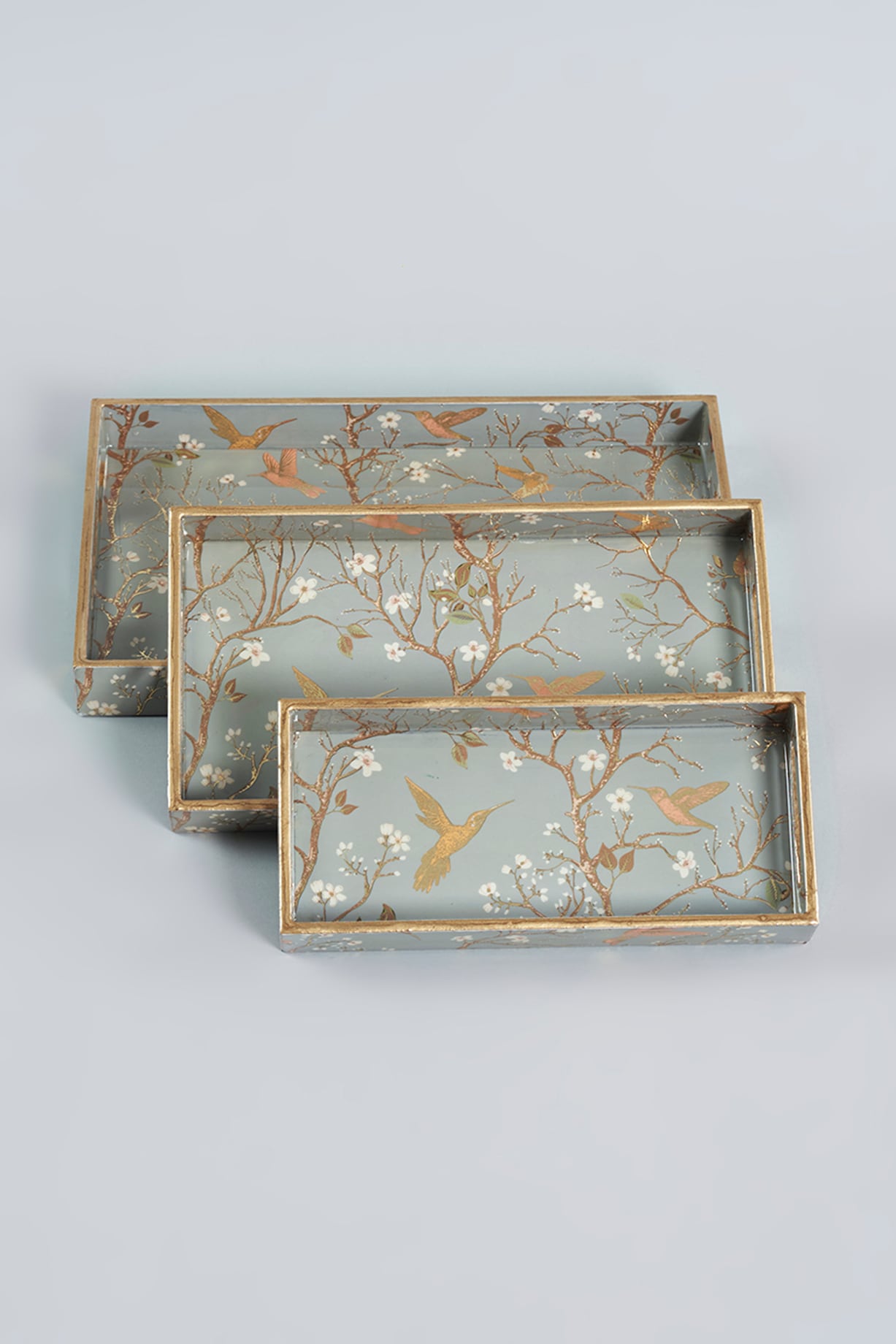 Grey MDF Wood & Polyresin Trays (Set of 3) Design by Gifted at Pernia's ...