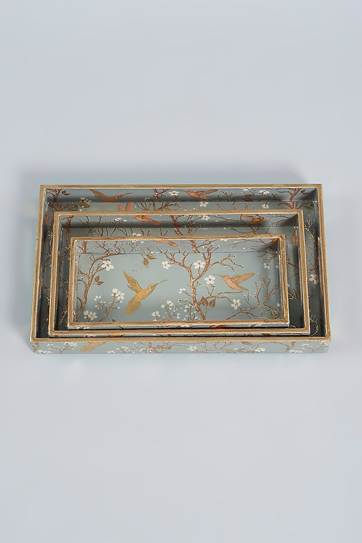 Grey MDF Wood & Polyresin Trays (Set of 3) Design by Gifted at Pernia's ...