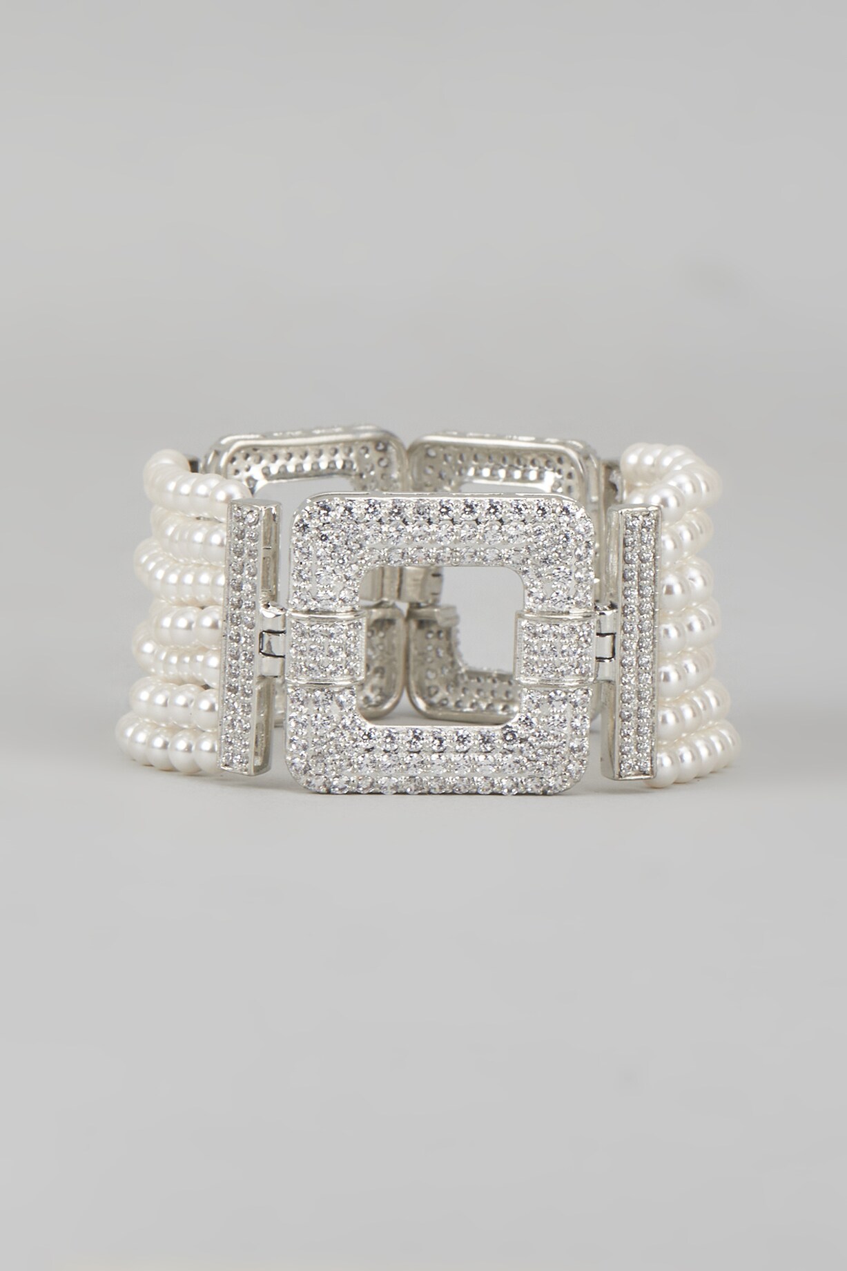 White Finish CZ Diamond & Pearl Bracelet In Sterling Silver by GN SPARKLE at Pernia's Pop Up ...