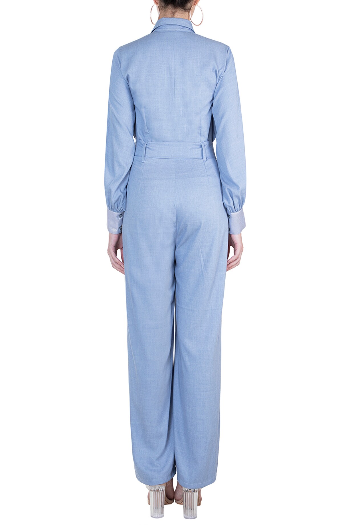 Powder blue Embroidered Jumpsuit with Belt by Gunu Sahni at Pernia's ...