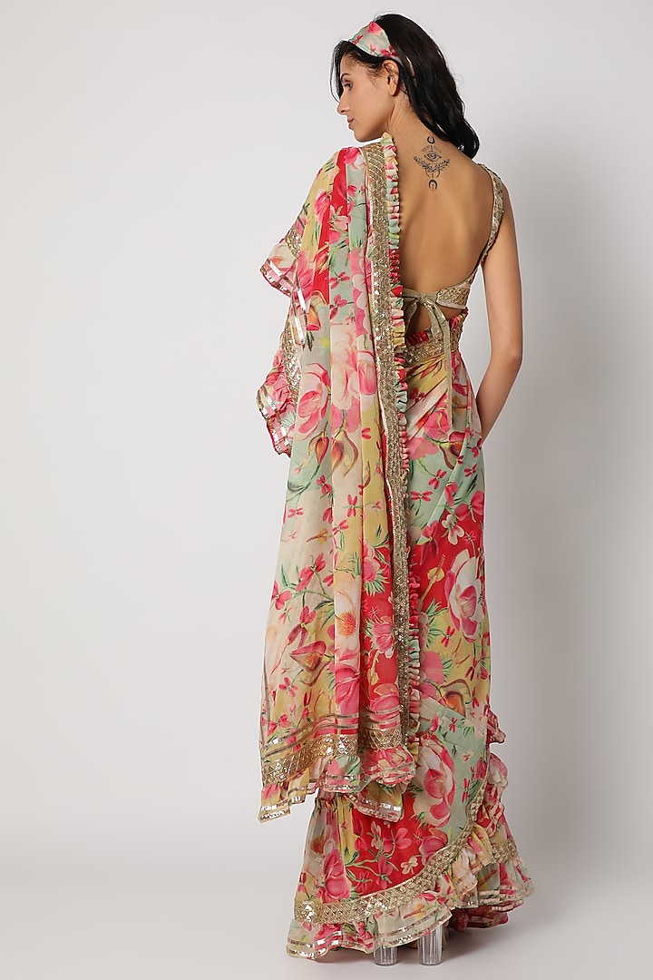 Multi Colored Cotton Silk Floral Printed Saree Set by GOPI VAID at ...