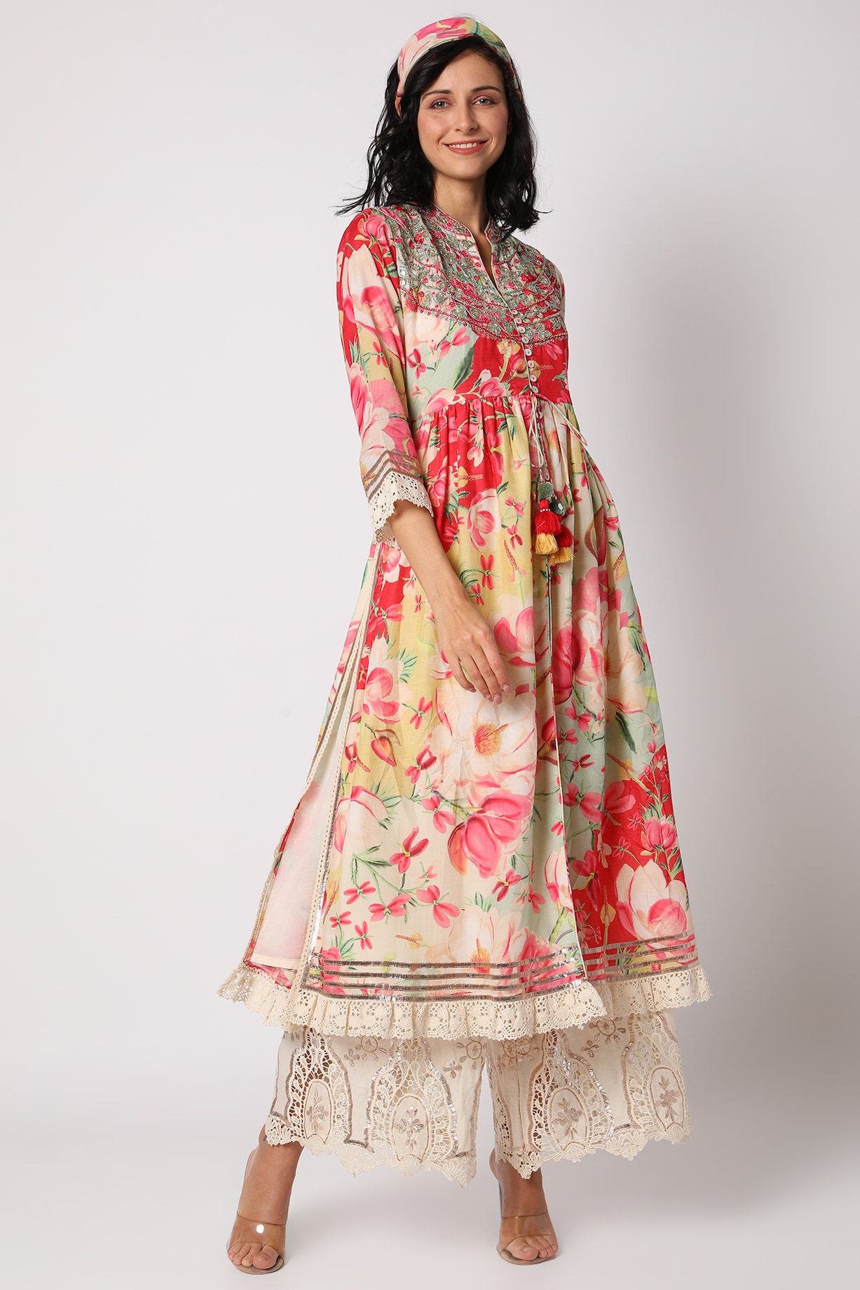 Multi Colored Floral Printed Gathered Tunic Set Design by GOPI VAID at ...