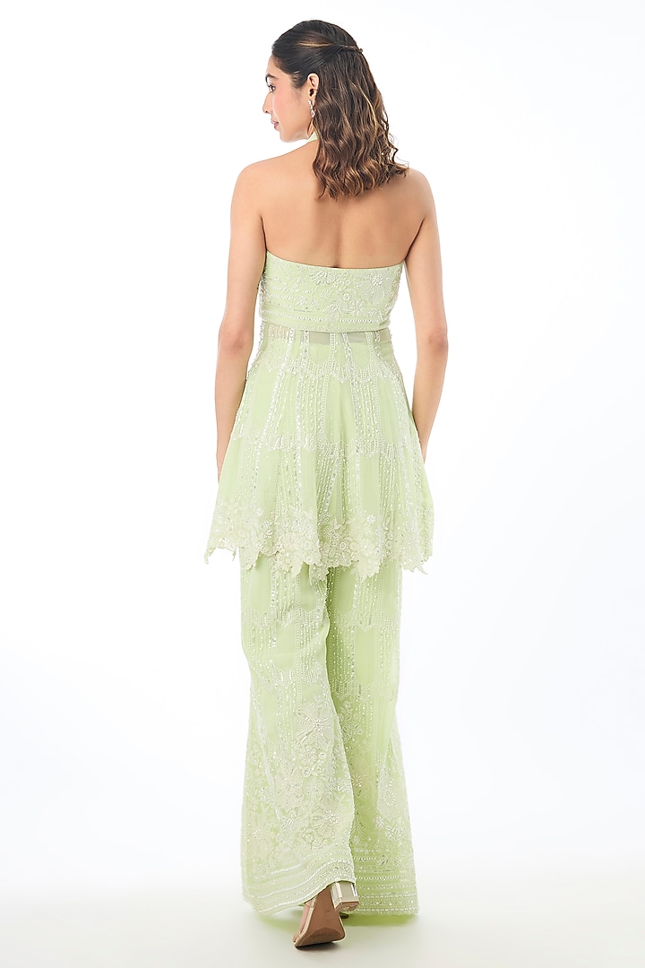 Green Georgette Chikankari Embroidered Peplum Kurta Set by GOPI VAID at ...