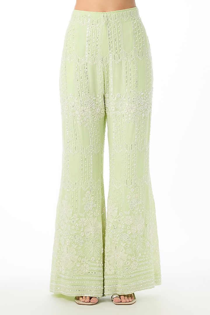 Green Georgette Chikankari Embroidered Peplum Kurta Set by GOPI VAID at ...