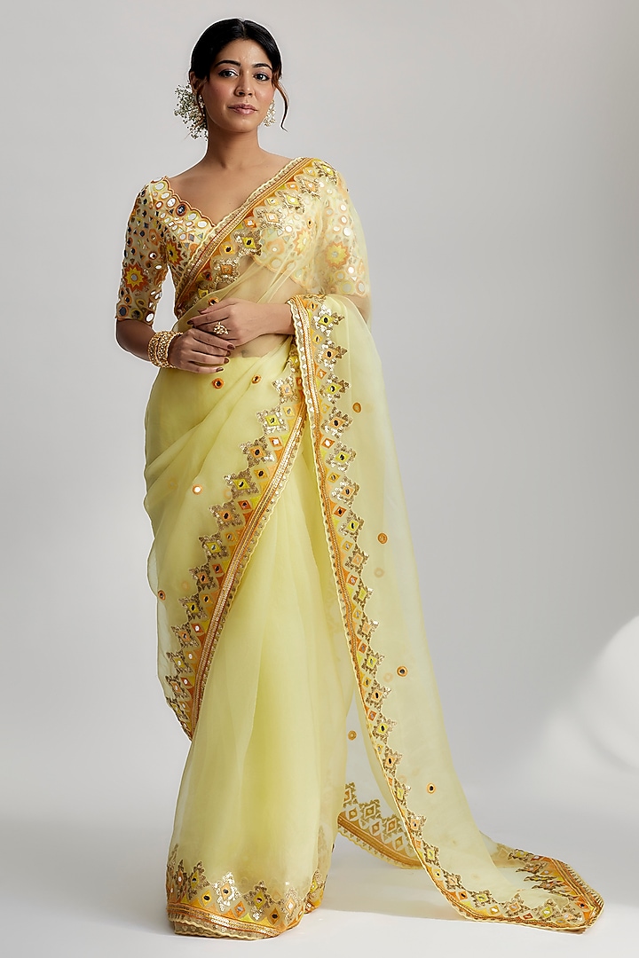 Yellow Organza Embroidered Saree Set by GOPI VAID at Pernia's Pop Up ...