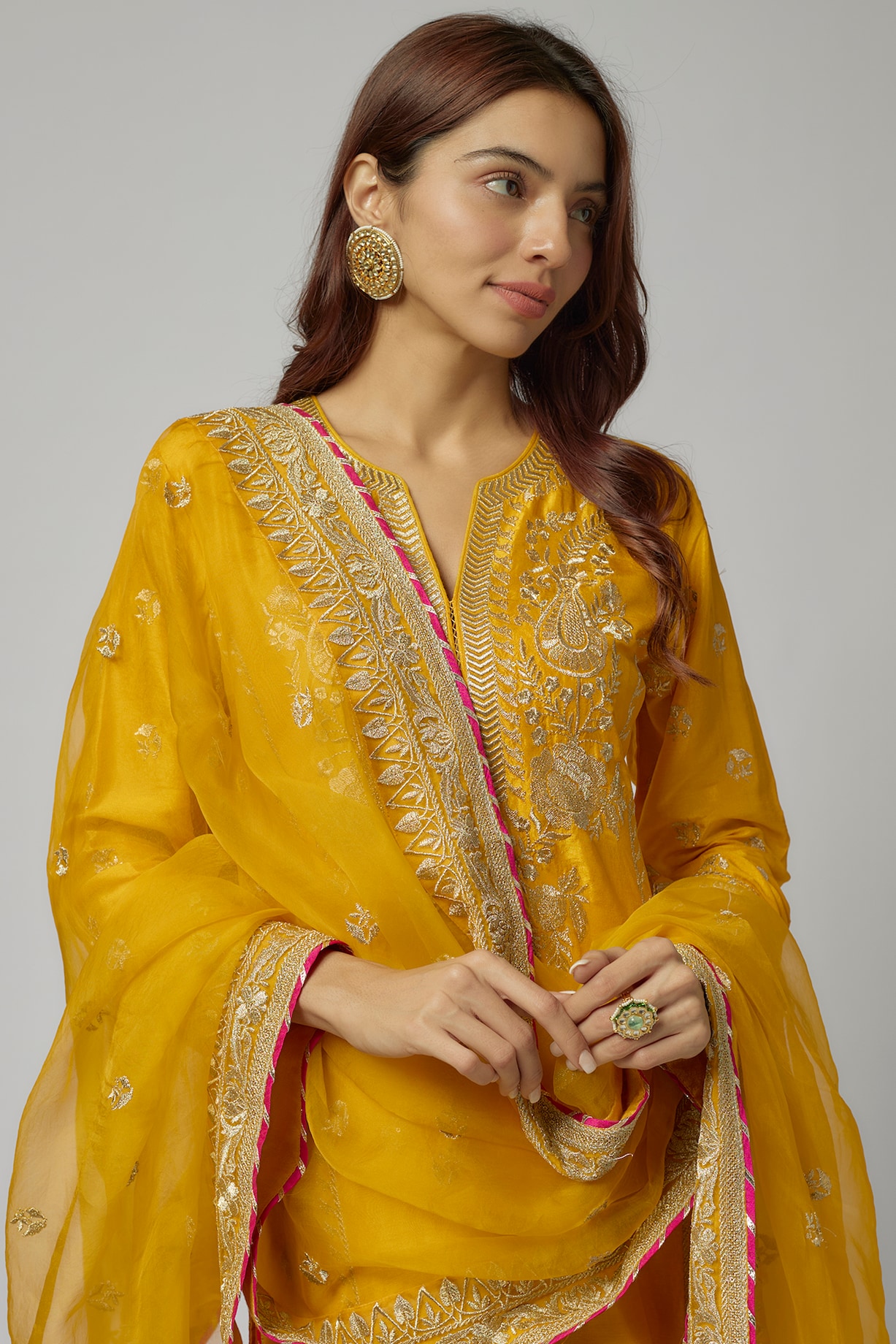 Yellow Tussar Kasab Embroidered Kurta Set by GOPI VAID at Pernia's Pop ...