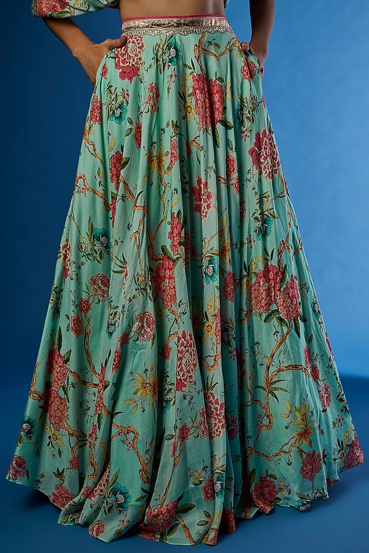 Turquoise Printed Lehenga Set Design by GOPI VAID at Pernia's Pop Up ...