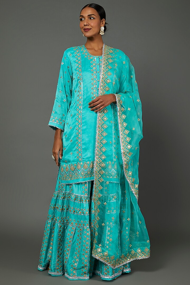 Sky Blue Embroidered Sharara Set by GOPI VAID at Pernia's Pop Up Shop 2025