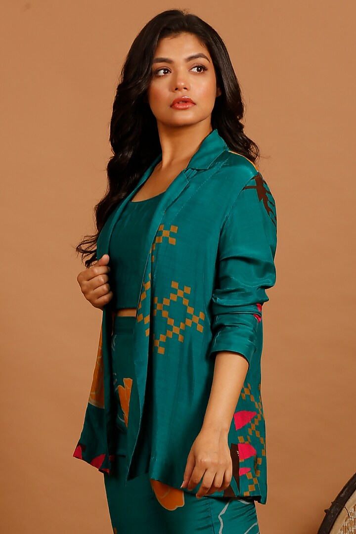Green Silk Muslin Jacket Set Design by Garo at Pernia's Pop Up Shop 2026