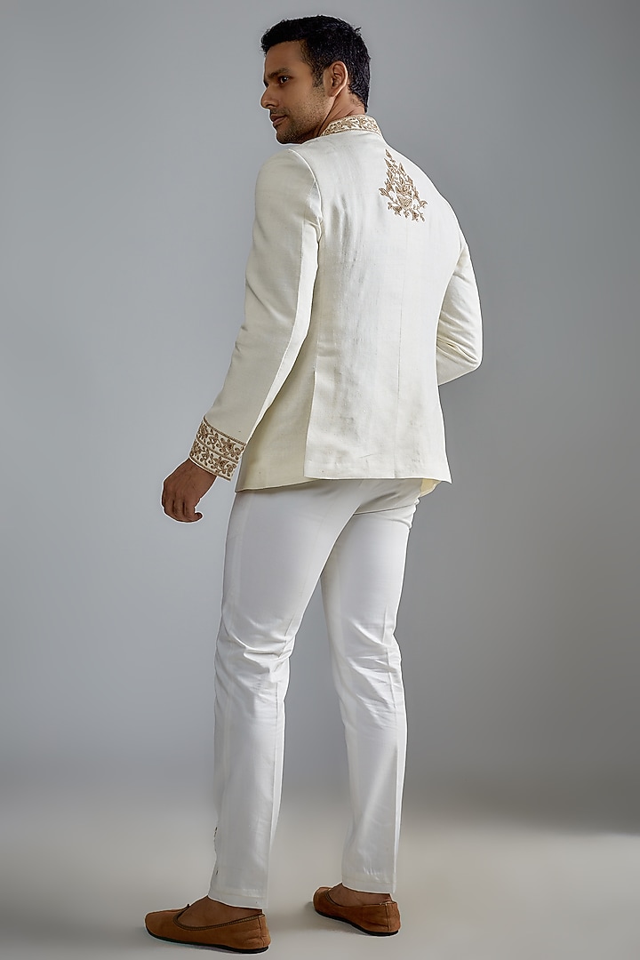 Ivory Matka Silk Marodi Handwork Jodhpuri Set by HANEET SINGH at Pernia ...