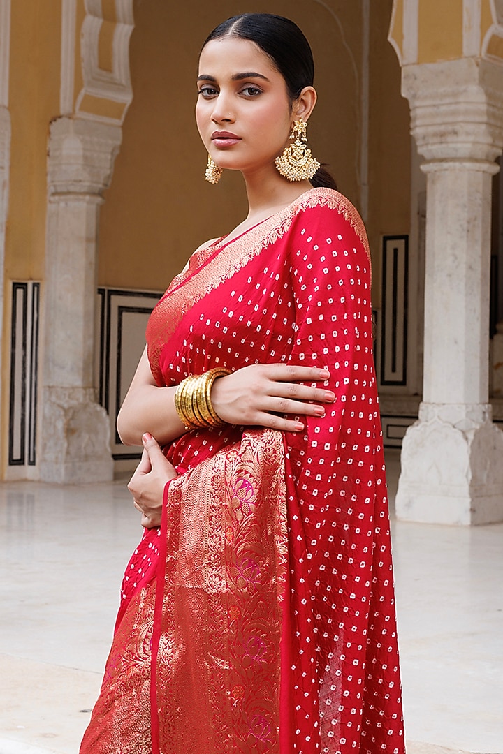 Red Silk Handwoven Bandhani Saree Set by Geroo Jaipur at Pernia's Pop ...