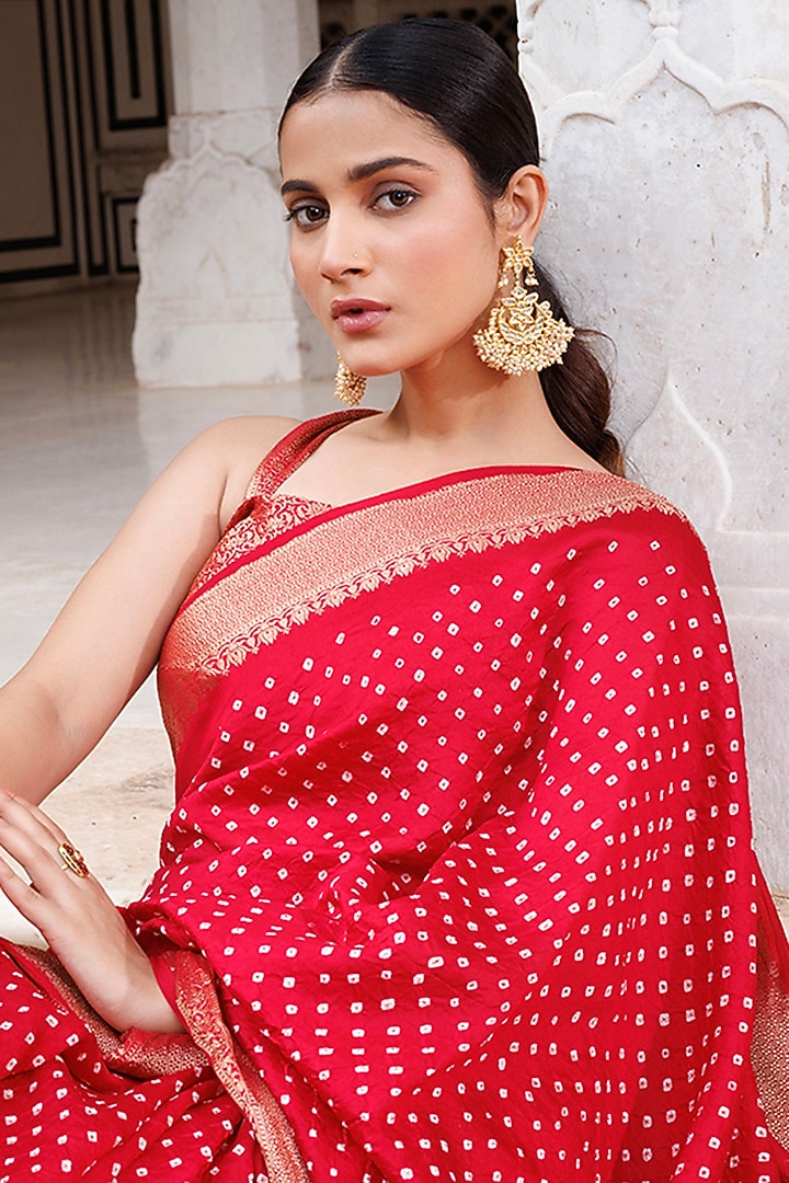 Red Silk Handwoven Bandhani Saree Set by Geroo Jaipur at Pernia's Pop ...