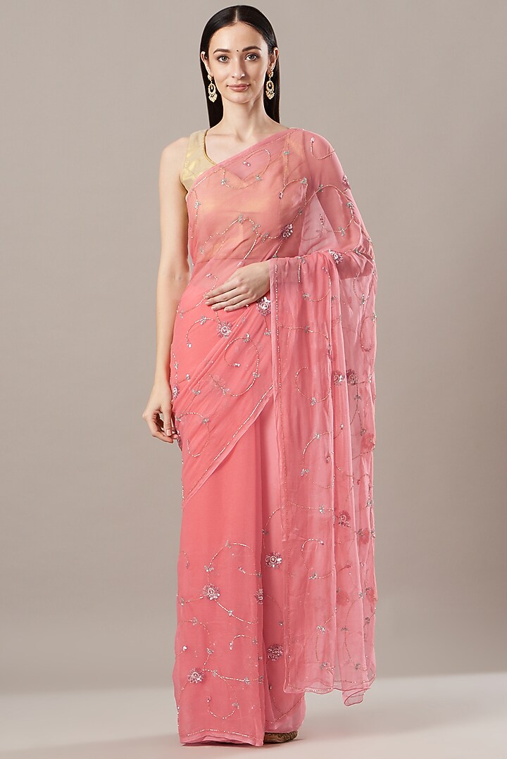 Rose Pink Embroidered Saree Set Design by Geroo Jaipur at Pernia's Pop ...