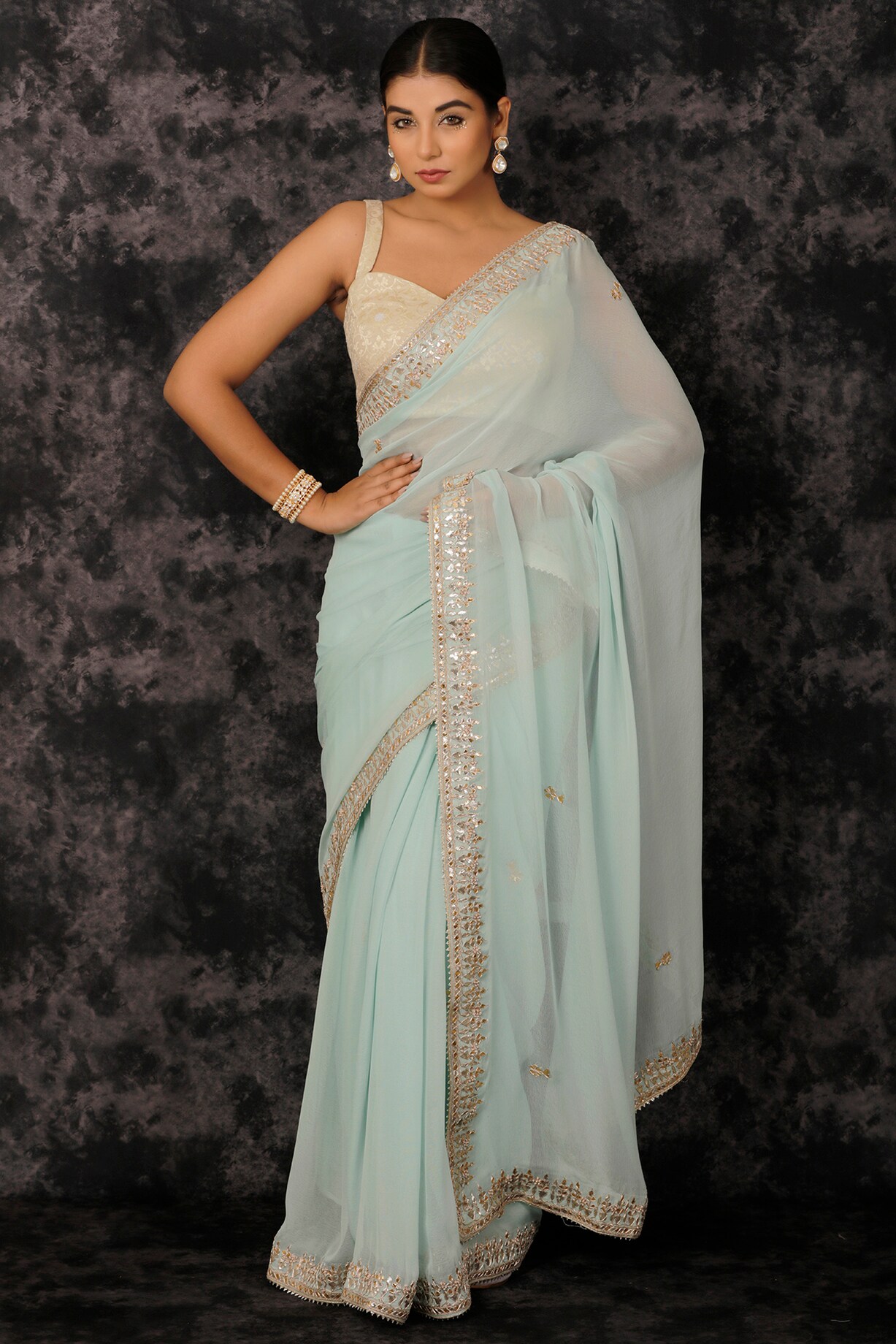 Sky Blue Embroidered Saree Set Design by Geroo Jaipur at Pernia's Pop ...