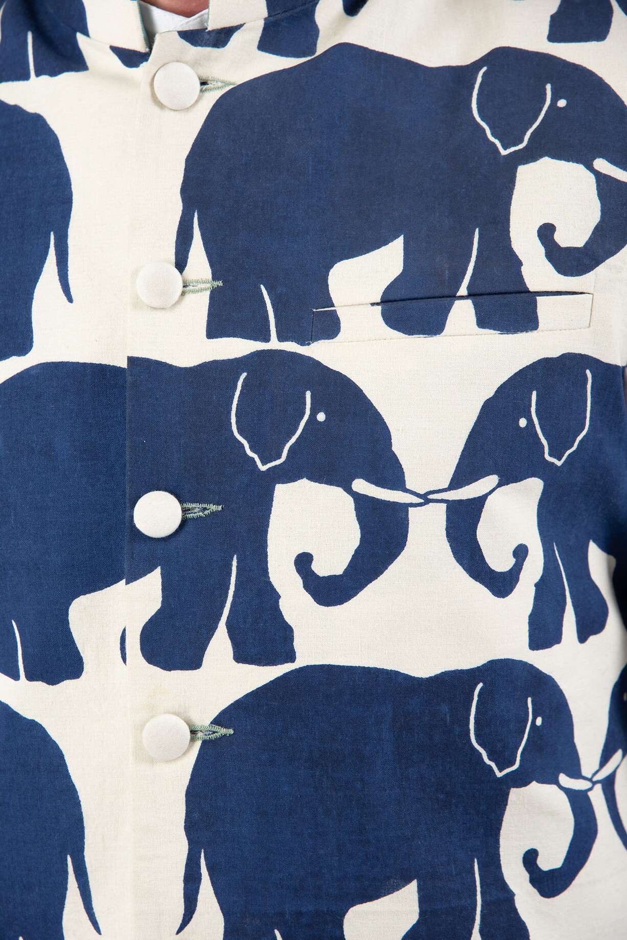 White indigo elephant motifs printed nehru jacket available only at ...