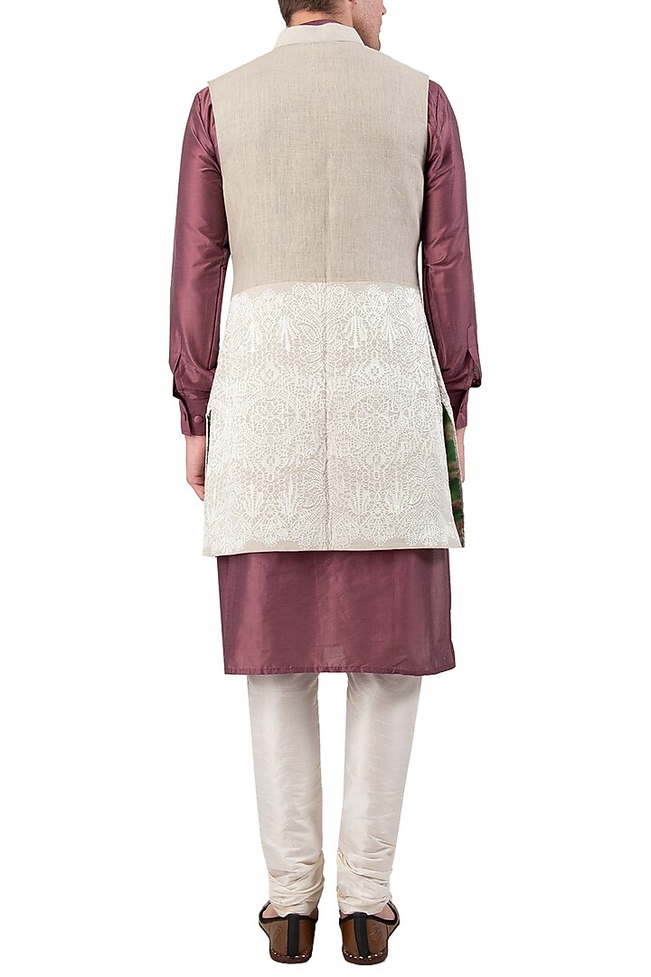Grey embroidered long nehru jacket available only at Pernia's Pop Up ...