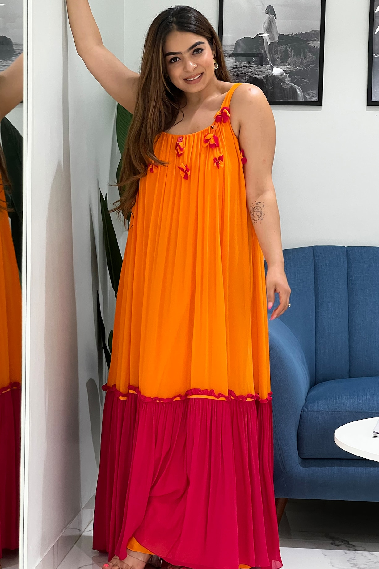 Flame Orange & Ruby Gathered Gown by Wendell Rodricks at Pernia's Pop ...