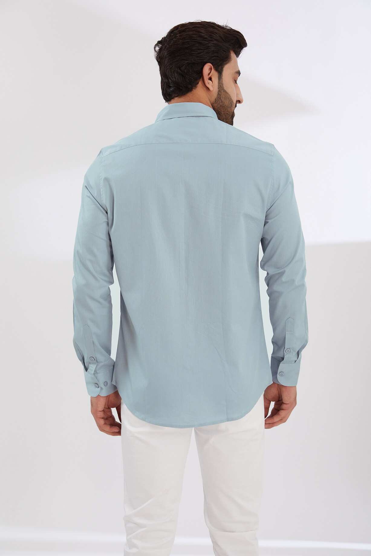 Powder Blue Cotton Twill Embroidered Shirt by HE SPOKE at Pernia's Pop ...