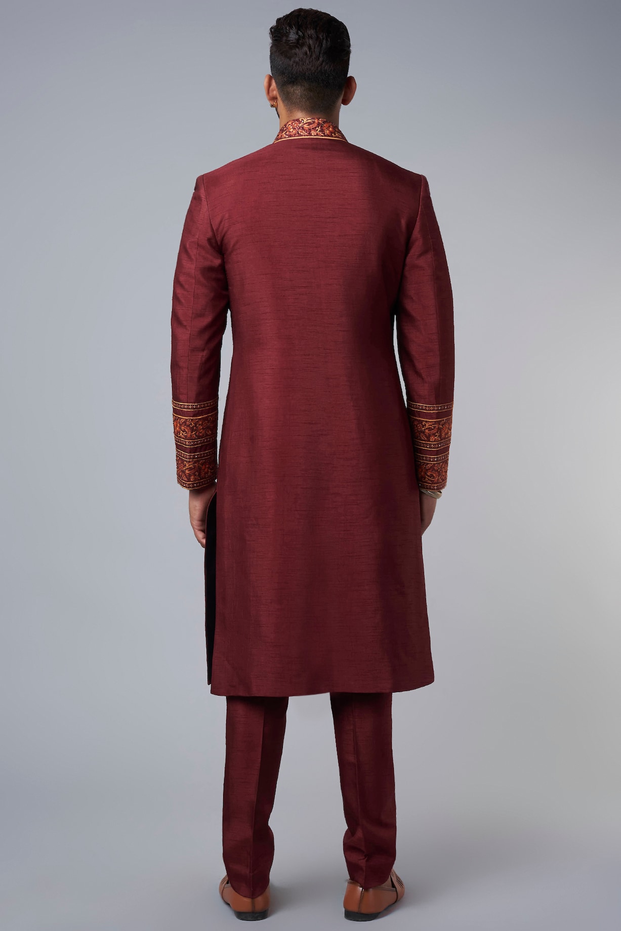 Brick Red Fusion Suit by Hemant Trevedi Men at Pernia's Pop Up Shop 2025