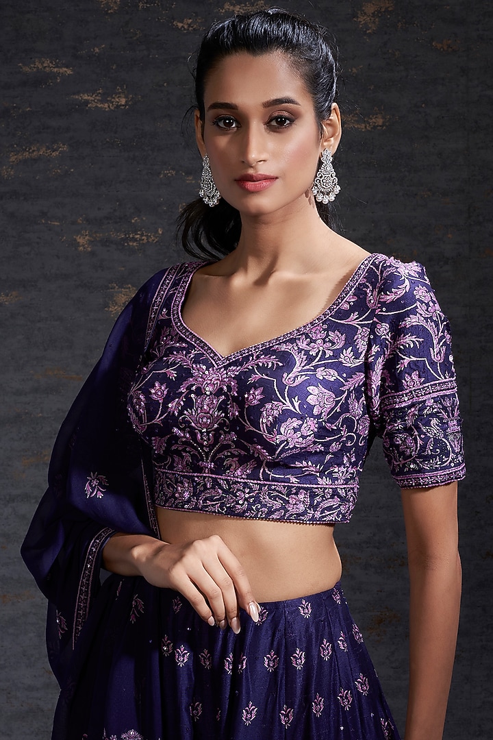 Purple Embroidered Lehenga Set Design By Hemant Trevedi At Pernias Pop Up Shop 2024