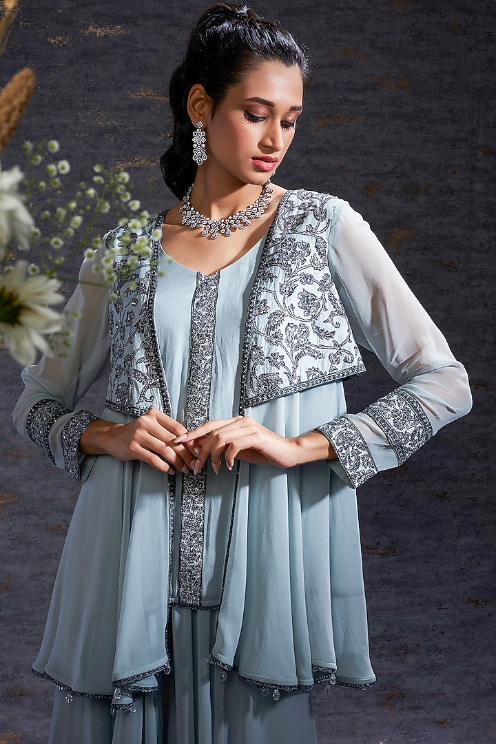 Pewter And Charcoal Georgette Printed Pant Set By Hemant Trevedi At Pernias Pop Up Shop 2025 