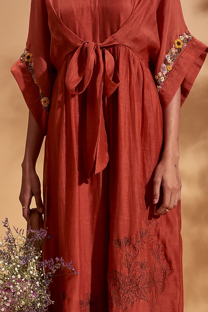 Rust Orange Embroidered Midi Dress by Half Full Curve at Pernia's Pop ...