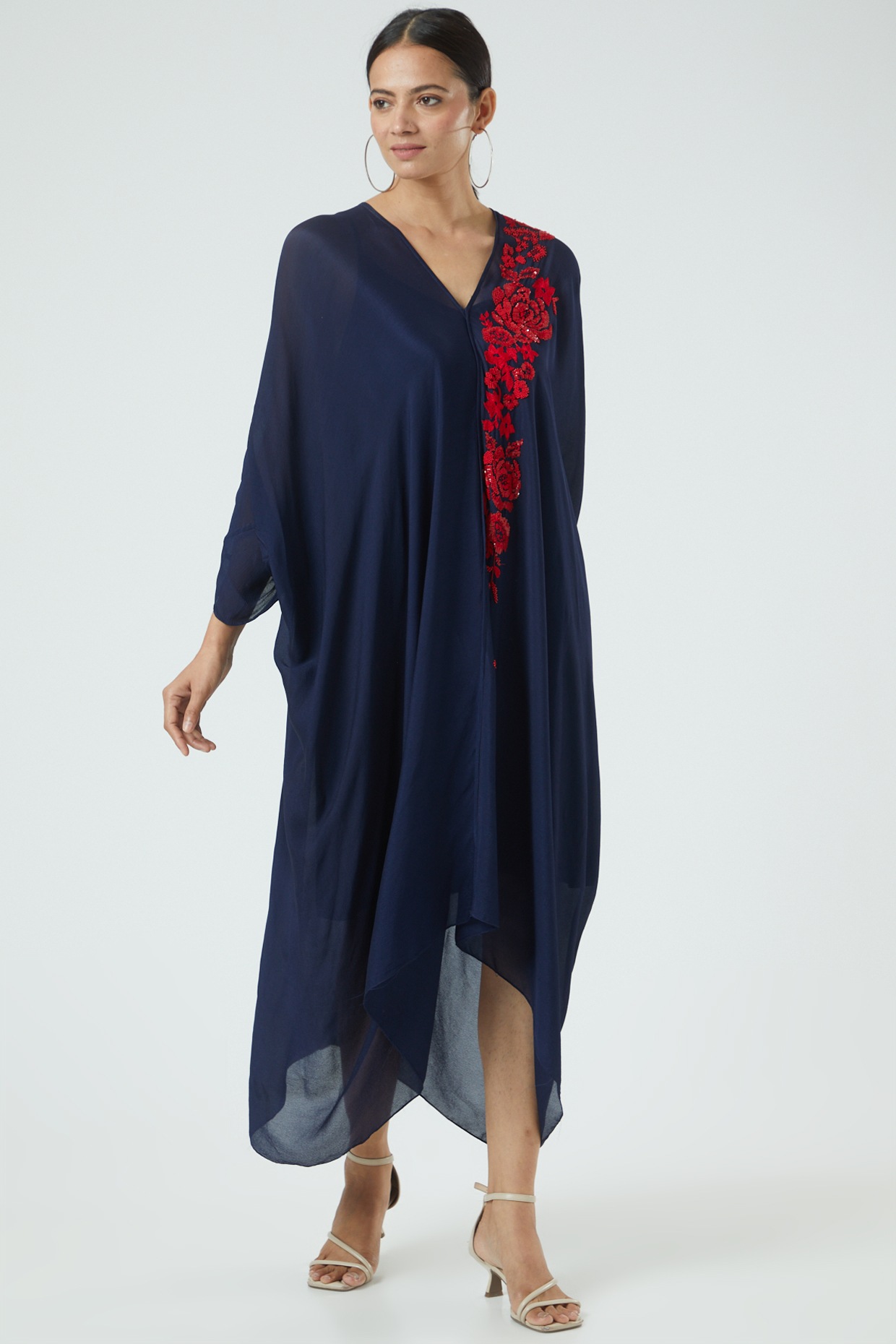 Dark Blue Chiffon Crepe Draped Kaftan by Half Full Curve at Pernia's ...