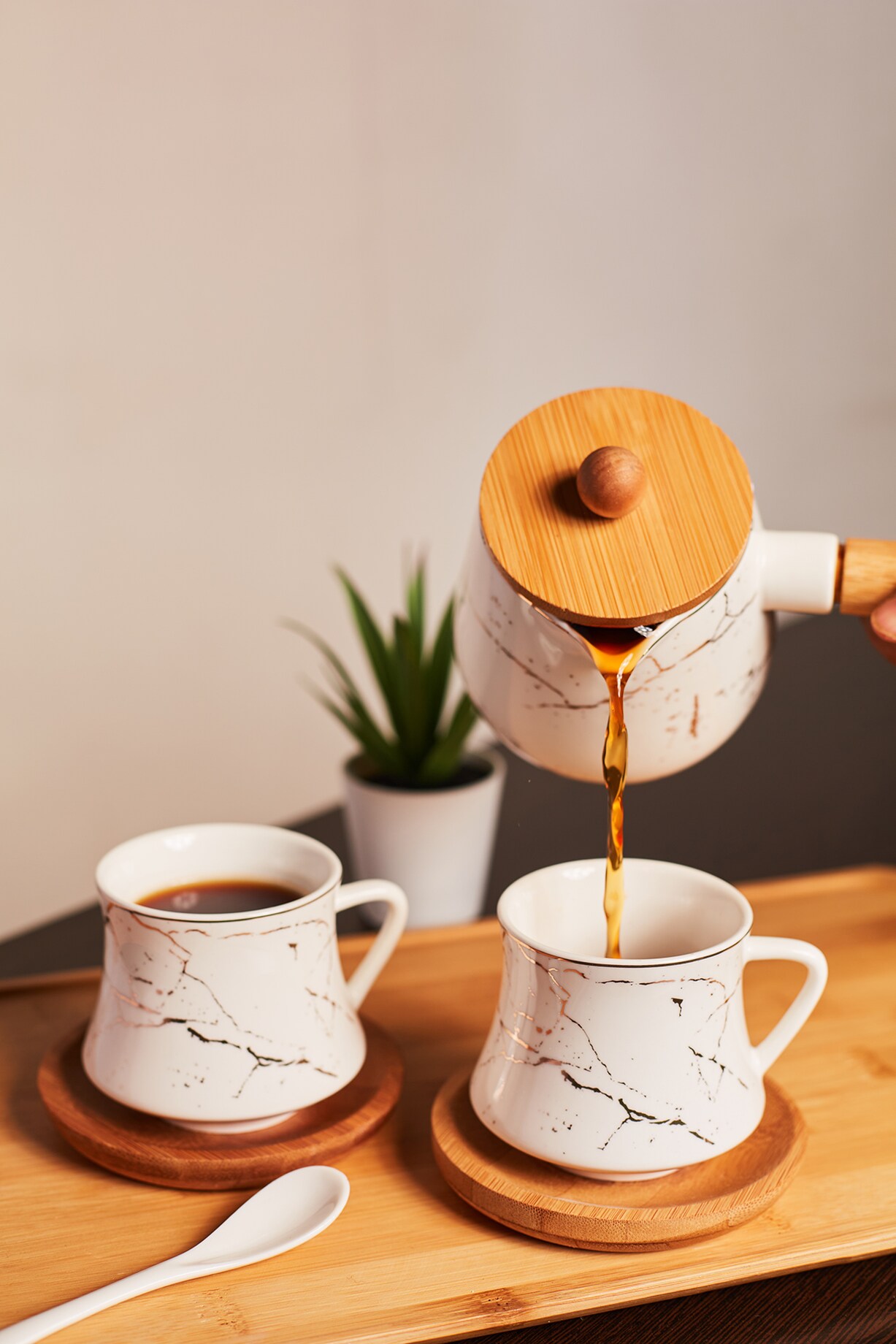 White Ceramic Marble Finish Tea Set by H2H at Pernia's Pop Up Shop 2026