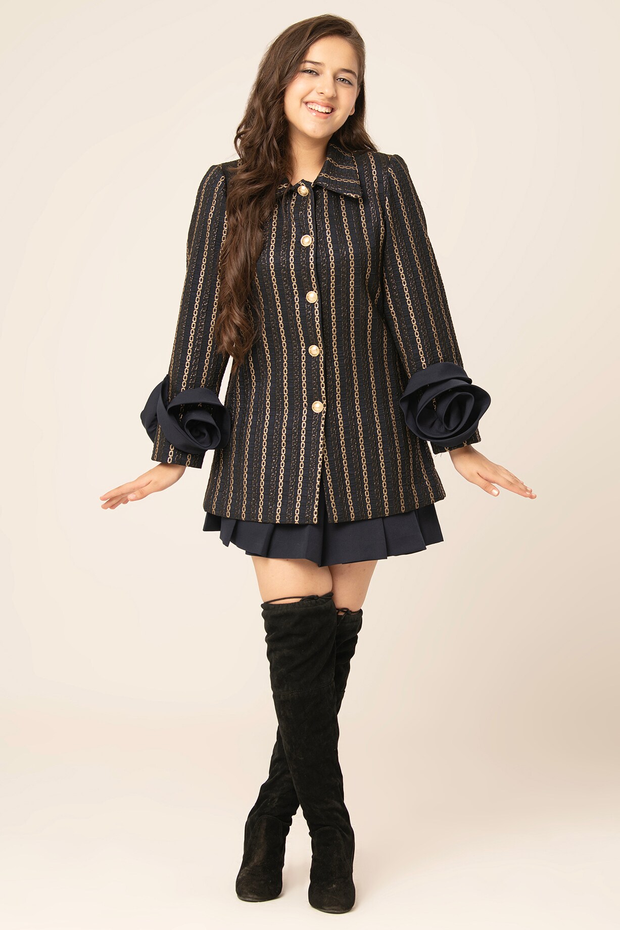 Blue & Golden Jacquard Co-Ord Set For Girls by Hoity Moppet at Pernia's ...