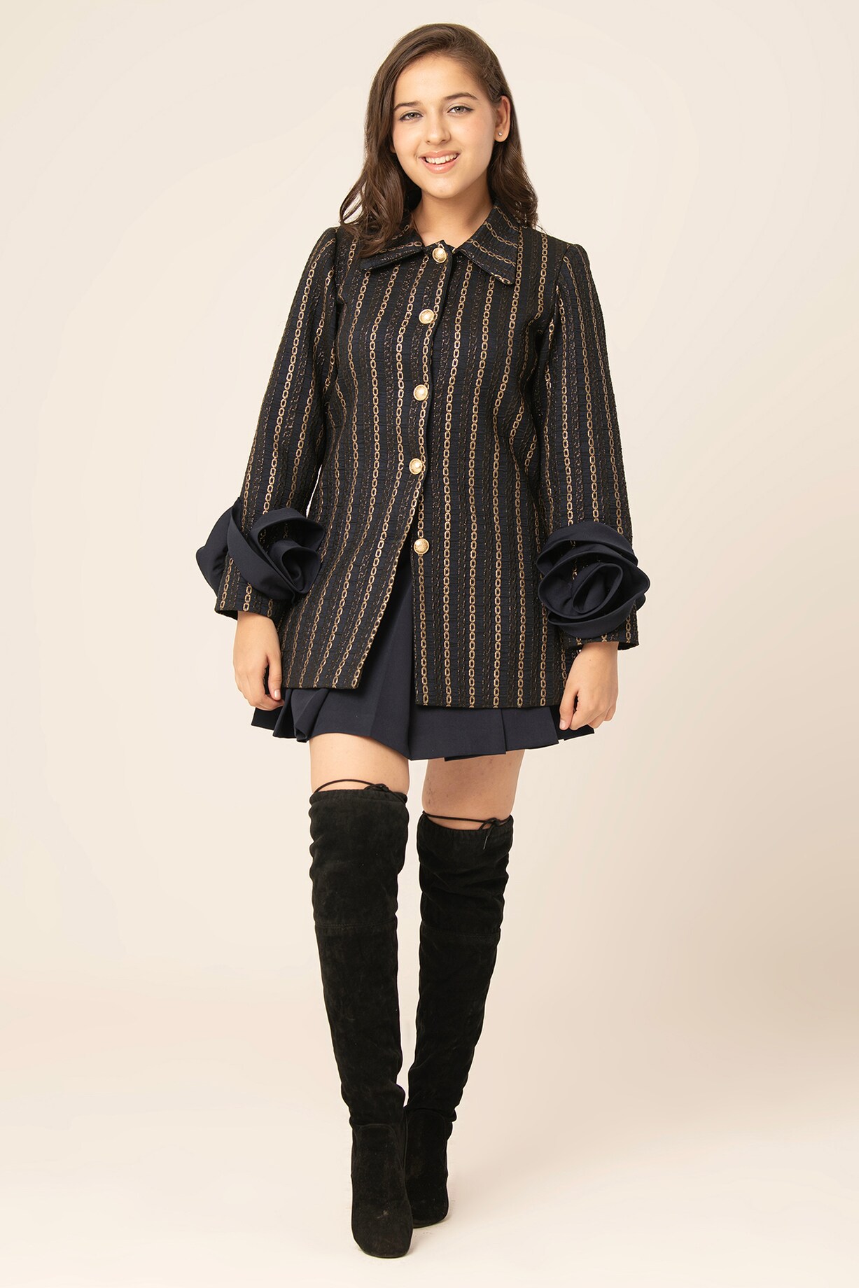 Blue & Golden Jacquard Co-Ord Set For Girls by Hoity Moppet at Pernia's ...