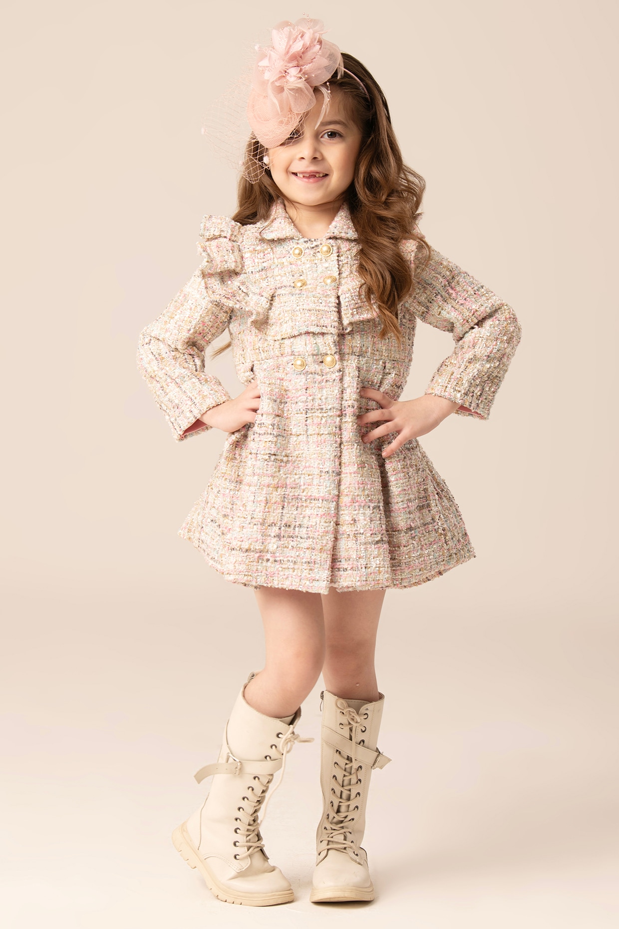 Pink Tweed Dress For Girls by Hoity Moppet at Pernia's Pop Up Shop 2025