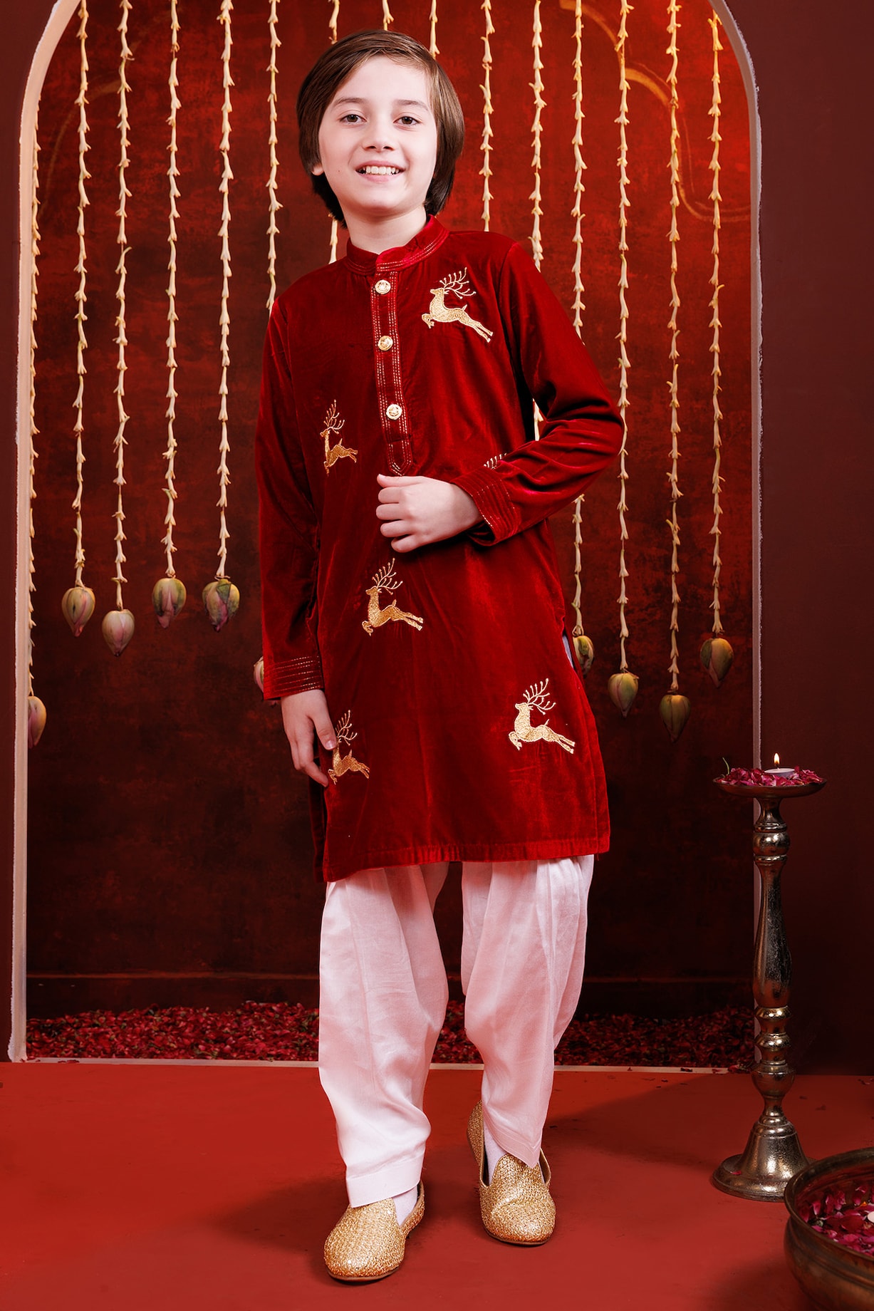 Red Velvet Kurta Set For Boys by Hoity Moppet at Pernia's Pop Up Shop 2026