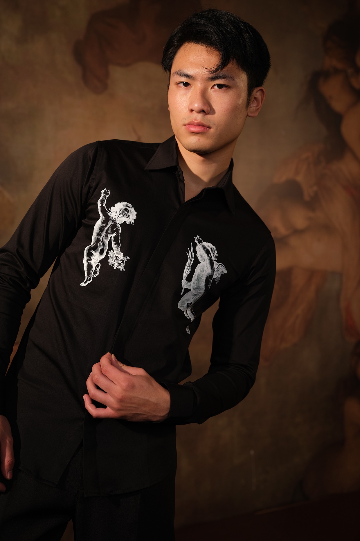 Black Cotton Satin Printed Shirt by HOUSE OF KOA at Pernia's Pop Up ...