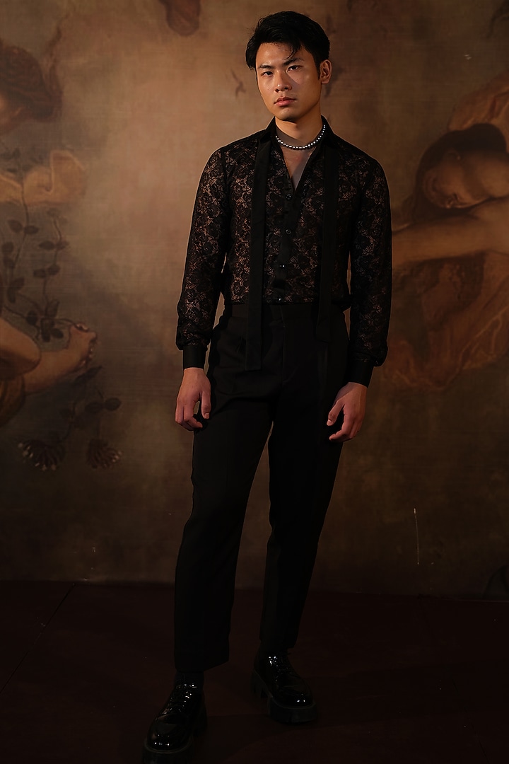 Black Lace Shirt by HOUSE OF KOA at Pernia's Pop Up Shop 2024
