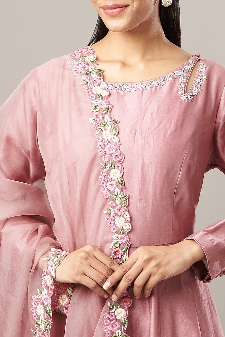 Onion Pink Chanderi Silk Anarkali Set by House of Tushaom at Pernia's ...
