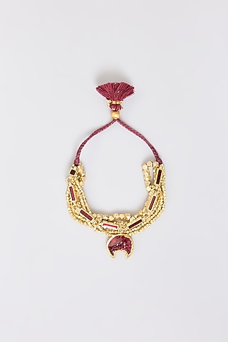 Gold Finish Maroon Quartz Stone Adjustable Bracelet by House Of Tuhina ...