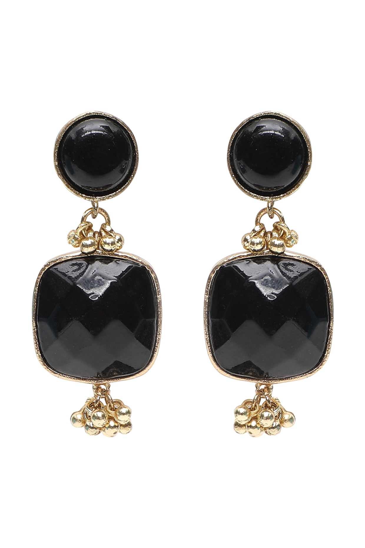 Gold Finish Square Shaped Stone Black Enameled Handcrafted Dangler ...