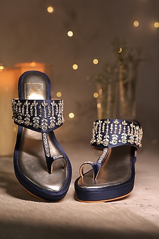 Blue Satin Sequins Embellished Wedges by House of Vian at Pernia's Pop ...