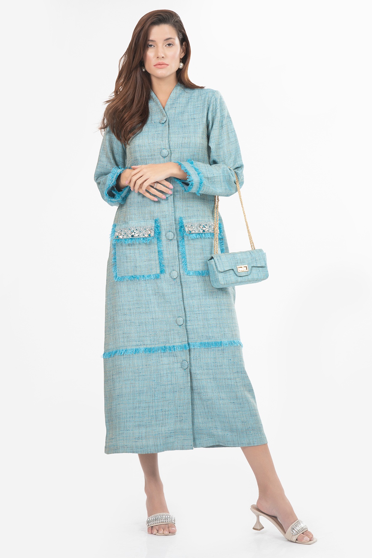 Delphinium Blue Embellished Jacket Dress by House of THL at Pernia's ...