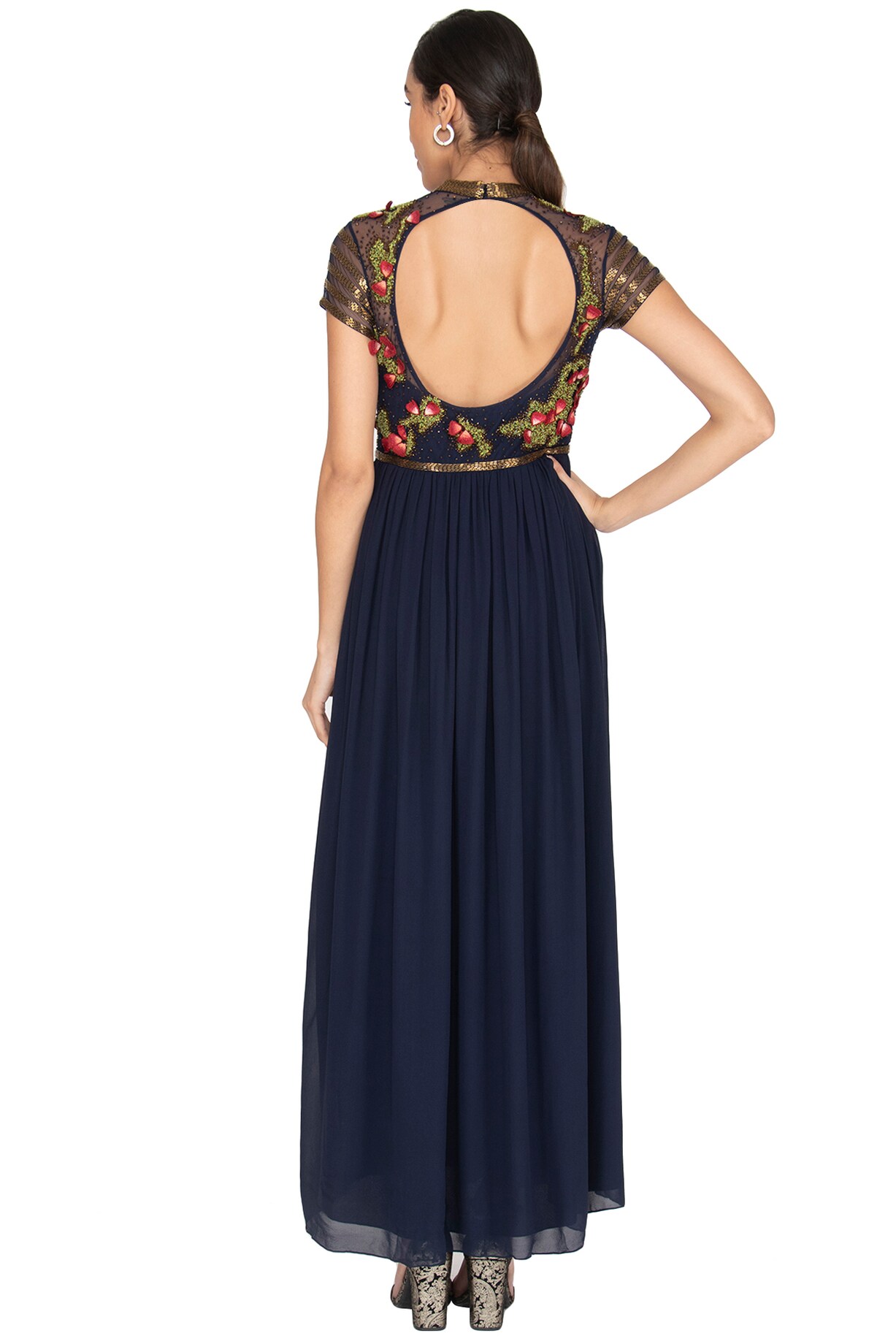Navy Blue Embroidered Gown With Belt by Lavender at Pernia's Pop Up ...