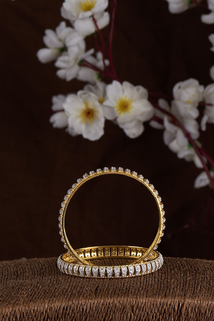 Gold Finish Moissanite Polki Bangles In Sterling Silver (Set of 2) by ...