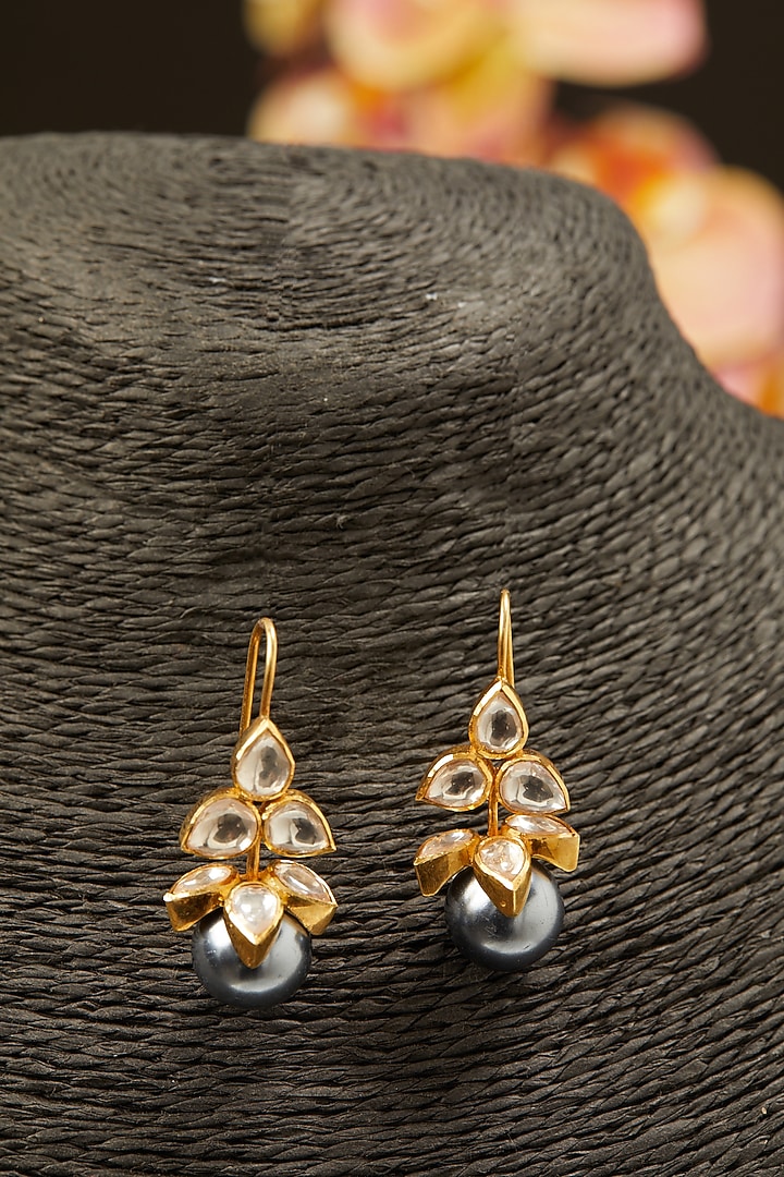 Gold Finish Moissanite Kundan Polki Stud Earrings In Sterling Silver by ...