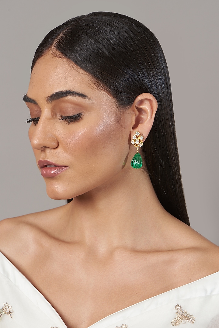 Gold Finish Stud Earrings In Sterling Silver by Hunar at Pernia's Pop ...