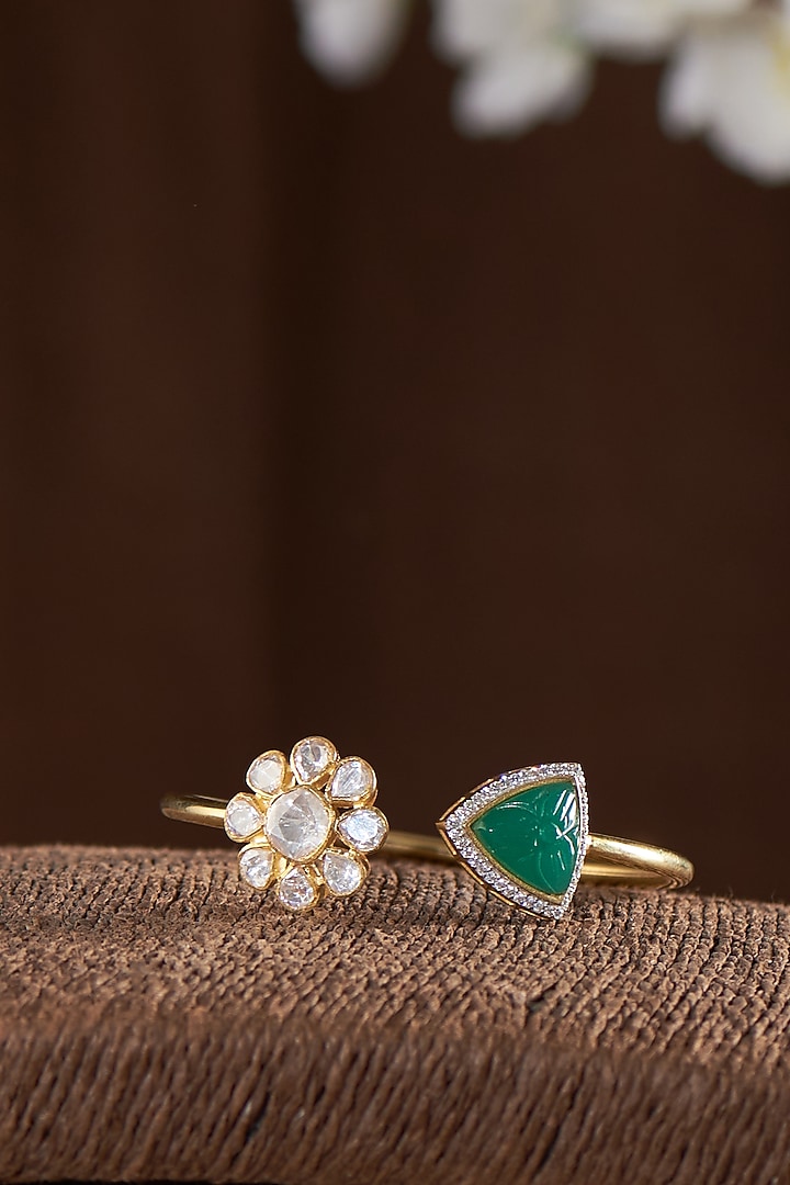 Gold Finish Moissanite Polki Bracelet In Sterling Silver by Hunar at ...