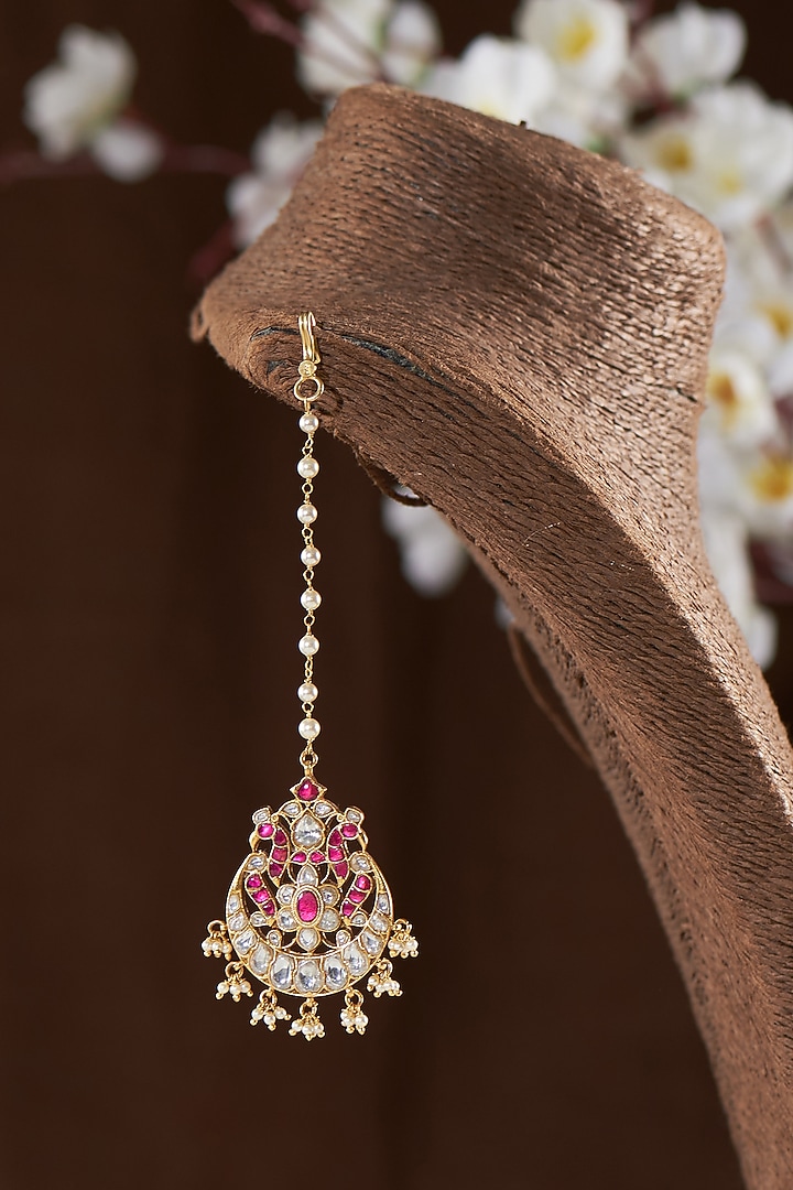 Gold Finish Moissanite Polki Maang Tikka In Sterling Silver Design by ...