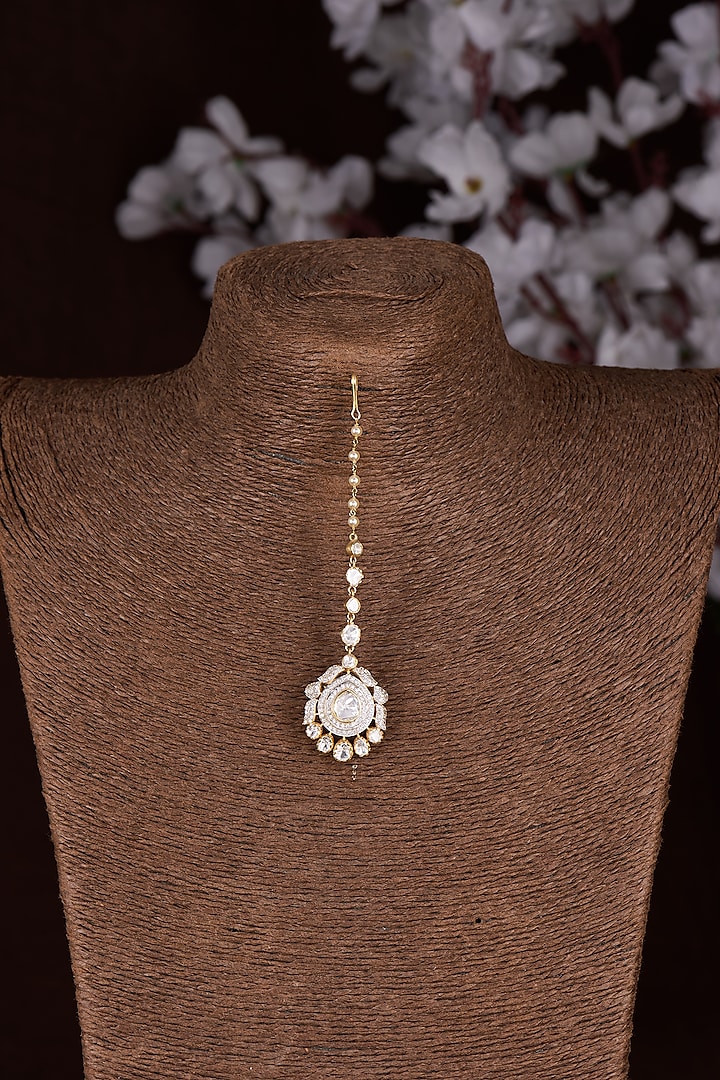 Gold Finish Moissanite Polki Maangtikka In Sterling Silver by Hunar at ...